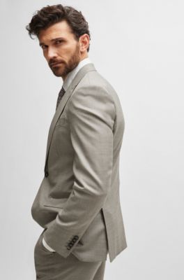 BOSS - Slim-fit pak van waterafstotende wol met microdessin - Beige