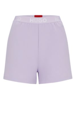 HUGO - Logo-waistband shorts in cotton-blend terry - Light Purple