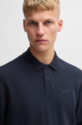 BOSS - Cotton-blend polo shirt with waffle structure - Dark Blue