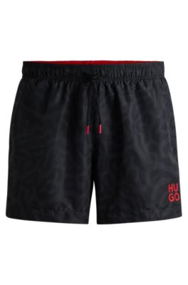 HUGO - Animal-print swim shorts with stacked logo - Black