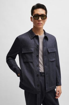 BOSS - Relaxed-fit denim overshirt van scheerwol - Donkerblauw