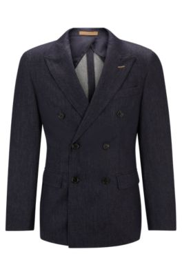 BOSS - Slim-fit jacket in denim-effect virgin wool - Dark Blue