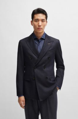 BOSS - Slim-fit jacket in denim-effect virgin wool - Dark Blue