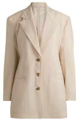 BOSS - Blazer van een katoenmix met open rug en zijden voering - Lichtbeige