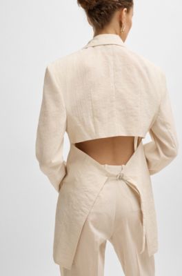 BOSS - Blazer van een katoenmix met open rug en zijden voering - Lichtbeige