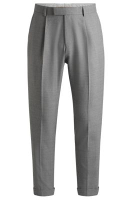BOSS - Relaxed-fit trousers in micro-patterned virgin wool - Silver