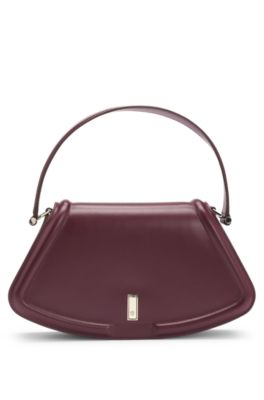 BOSS - Ariell leather shoulder bag with signature hardware - Dark Red