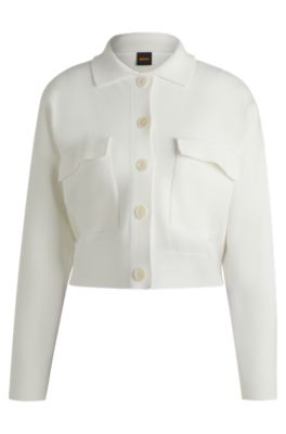 BOSS - Cropped knitted jacket with flap pockets - White