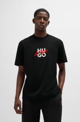 HUGO - Cotton-jersey relaxed-fit T-shirt with double logo