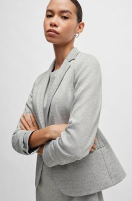 BOSS - Extra-slim-fit jacket in herringbone jersey - Light Grey