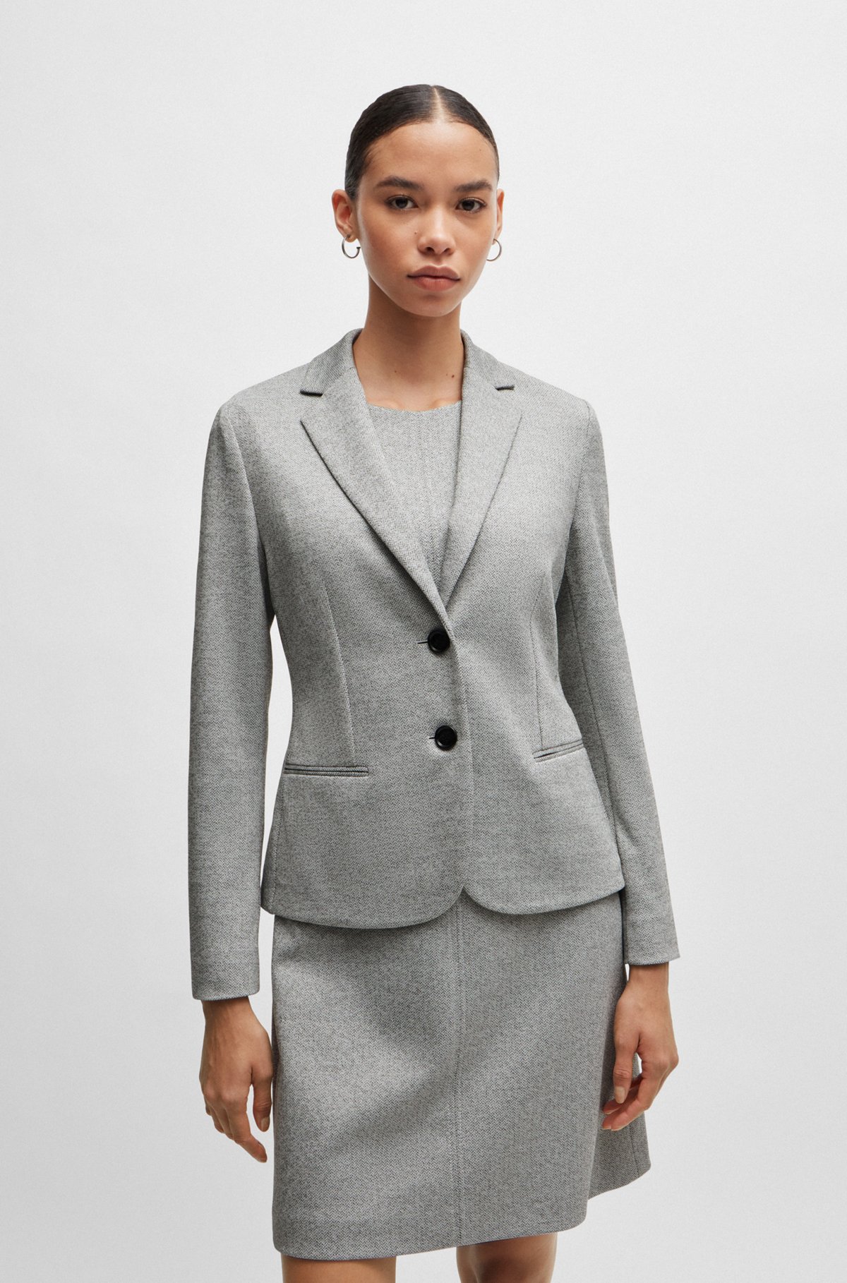 BOSS - Extra-slim-fit jacket in herringbone jersey - Light Grey BOSS - Extra-slim-fit jacket in herringbone jersey - Light Grey