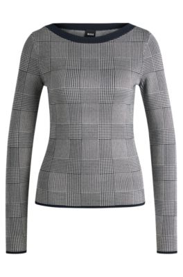 BOSS - Wide-neck sweater in stretch jacquard - Grey Patterned