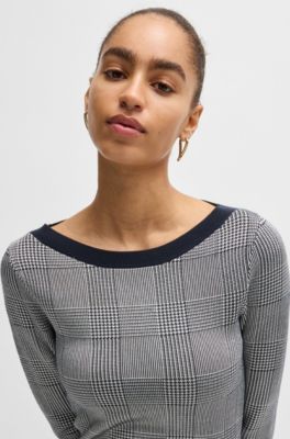 BOSS - Pull à col large en jacquard stretch - Gris à motif