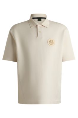 BOSS - Stretch-jersey polo shirt with double-monogram badge - Natural