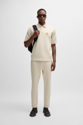 BOSS - Stretch-jersey polo shirt with double-monogram badge - Natural