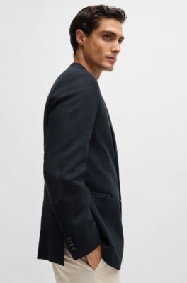 BOSS - Regular-fit jacket in a herringbone stretch-cotton blend - Dark Blue