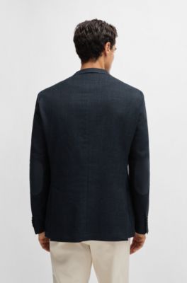 BOSS - Regular-fit jacket in a herringbone stretch-cotton blend - Dark Blue