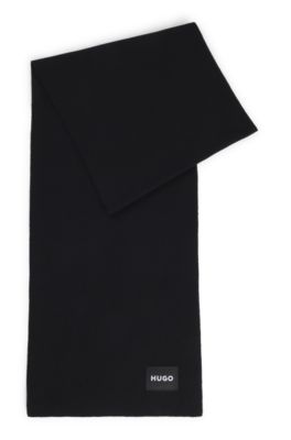 HUGO - Knitted-cotton scarf with logo labels - Black