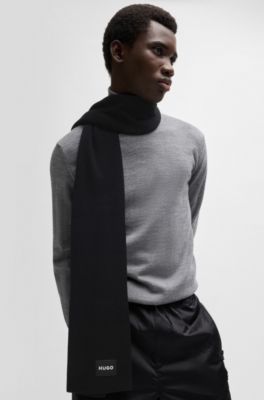 HUGO - Knitted-cotton scarf with logo labels - Black
