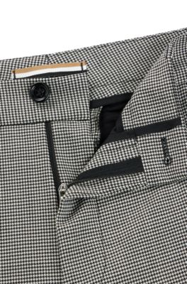 BOSS - Relaxed-fit trousers in a houndstooth virgin-wool blend - Black ...