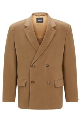 BOSS - Veste croisée Relaxed en twill de coton - Beige clair