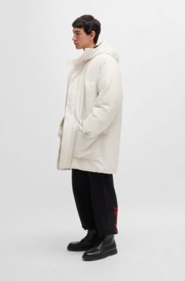HUGO - Water-repellent parka jacket in cotton-touch fabric - Natural