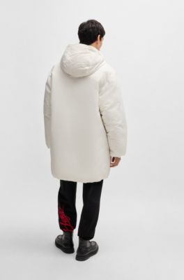 HUGO - Water-repellent parka jacket in cotton-touch fabric - Natural