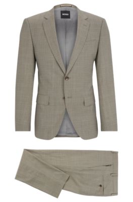 BOSS - Slim-fit suit in patterned stretch cloth - Light Beige