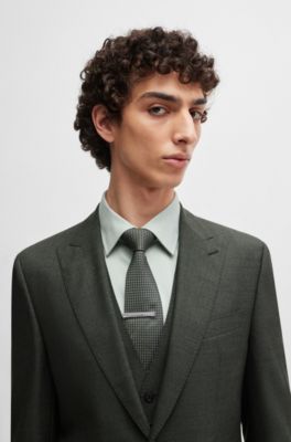 BOSS - Regular-fit three-piece suit in melange virgin wool - Dark Green