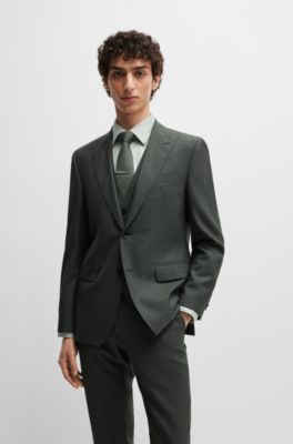 BOSS - Regular-fit three-piece suit in melange virgin wool