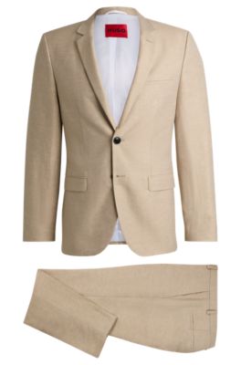 HUGO - Extra-slim-fit suit in linen-blend chambray