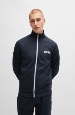 BOSS - Casaco com fecho em terry francês com detalhe de logótipo