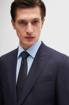 BOSS - Costume Slim en laine vierge mélangée à rayures - Bleu foncé