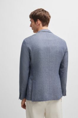 BOSS - Slim-fit jacket in patterned virgin wool and linen - Dark Blue