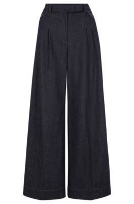 Boss Relaxed Fit Trousers In Denim Effect Virgin Wool Dark Blue