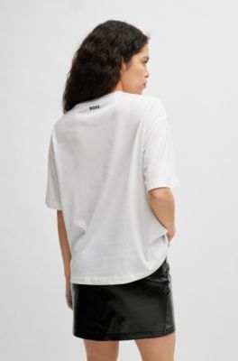 BOSS - Cotton-jersey regular-fit T-shirt with slogan print - White