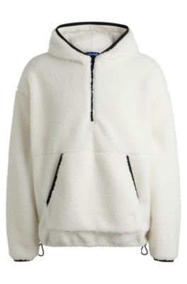 HUGO - Zip-neck teddy hoodie with Happy HUGO logo - White