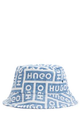 HUGO - Cotton-denim bucket hat with lasered logos - Dark Blue