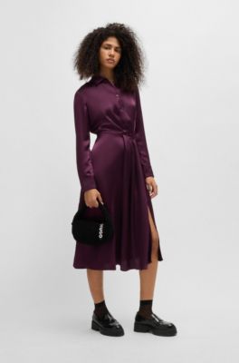 HUGO - Satin midi dress with drape front