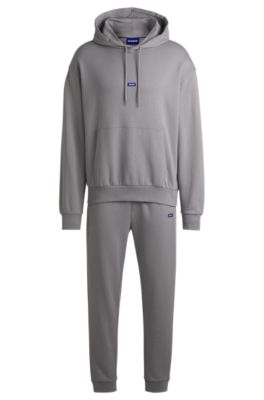 HUGO - Cotton-terry tracksuit with blue logo labels - Light Grey