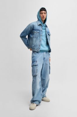 HUGO - Cotton-terry hoodie with Happy HUGO logo - Light Blue