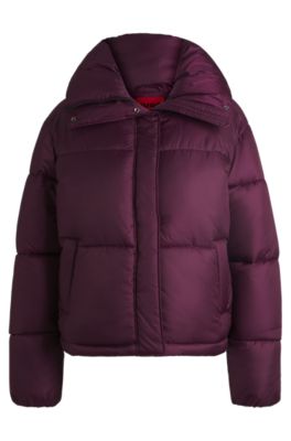 HUGO - Water-repellent puffer jacket with logo badge - Dark Red
