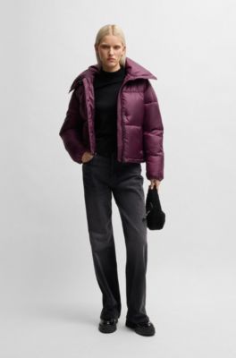 HUGO - Water-repellent puffer jacket with logo badge - Dark Red