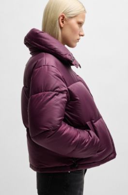 HUGO - Water-repellent puffer jacket with logo badge - Dark Red