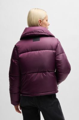HUGO - Water-repellent puffer jacket with logo badge - Dark Red