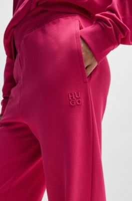 HUGO - Cotton-terry tracksuit bottoms with stacked logo