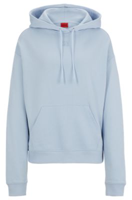 HUGO - Cotton-terry hoodie with stacked logo embroidery - Light Blue