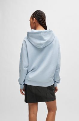 HUGO - Cotton-terry hoodie with stacked logo embroidery - Light Blue