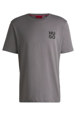 HUGO - Cotton-jersey T-shirt with stacked logo print - Grey