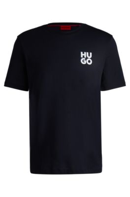 HUGO - Cotton-jersey T-shirt with stacked logo print - Dark Blue